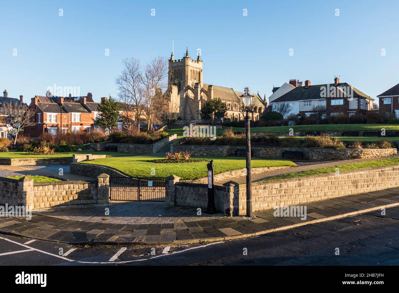 A scenic Croft Gardens area with St.Hildas Church at the Headland,Old ...