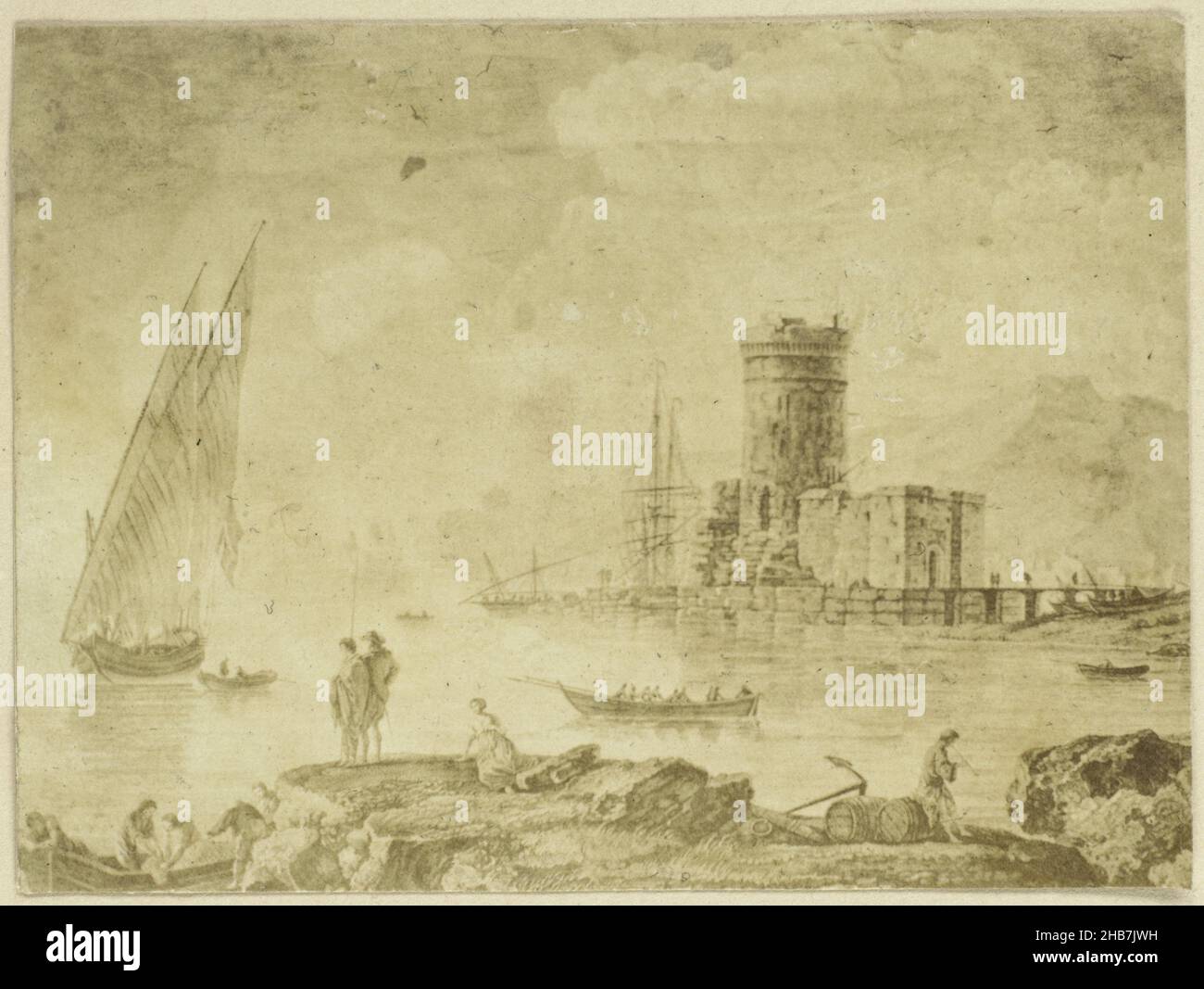 Drawing La mer calme with ship on calm water, Photo reproduction of a ...