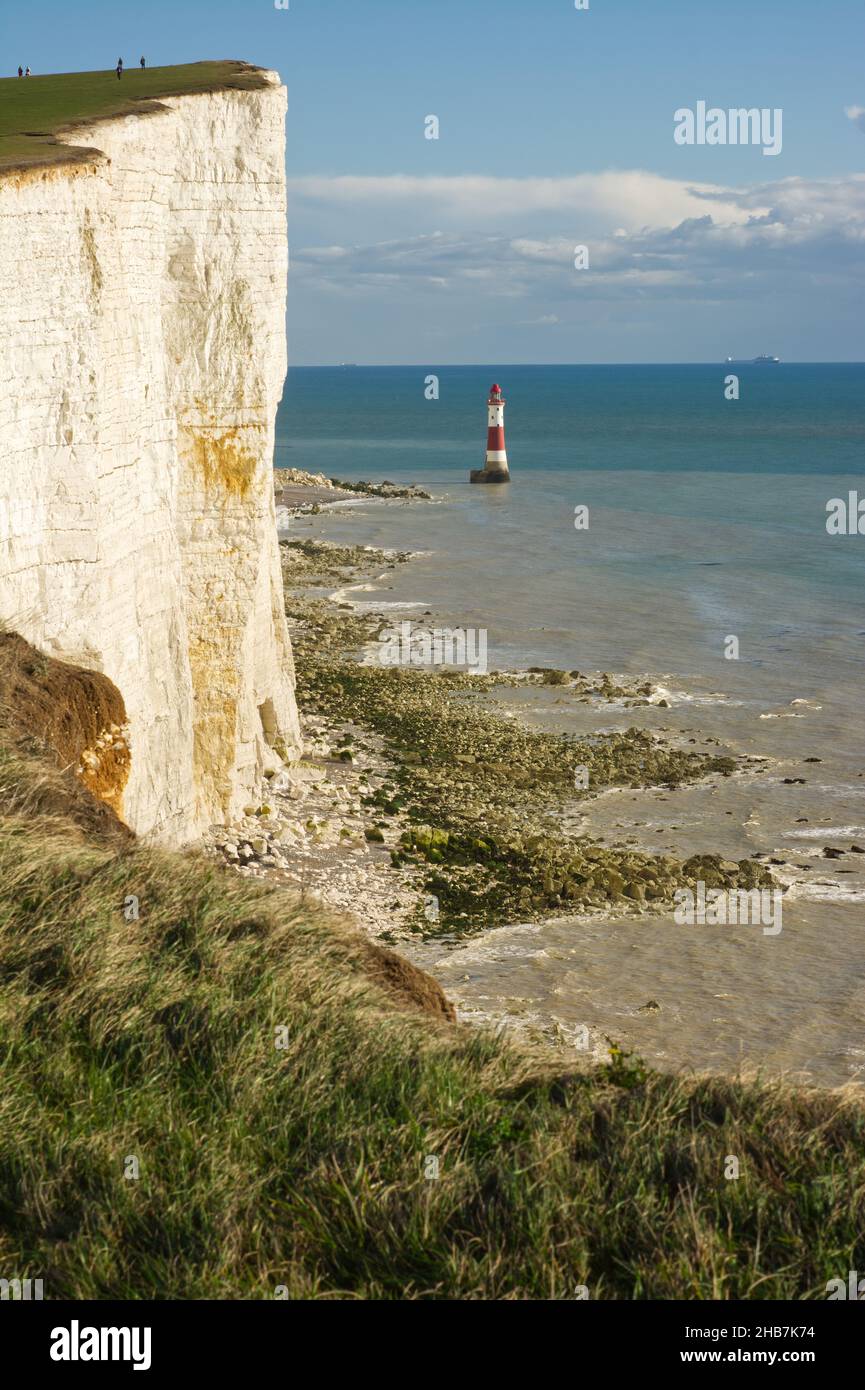 Chalk cliffs at Beachy Head on the South Downs near Eastbourne in East ...