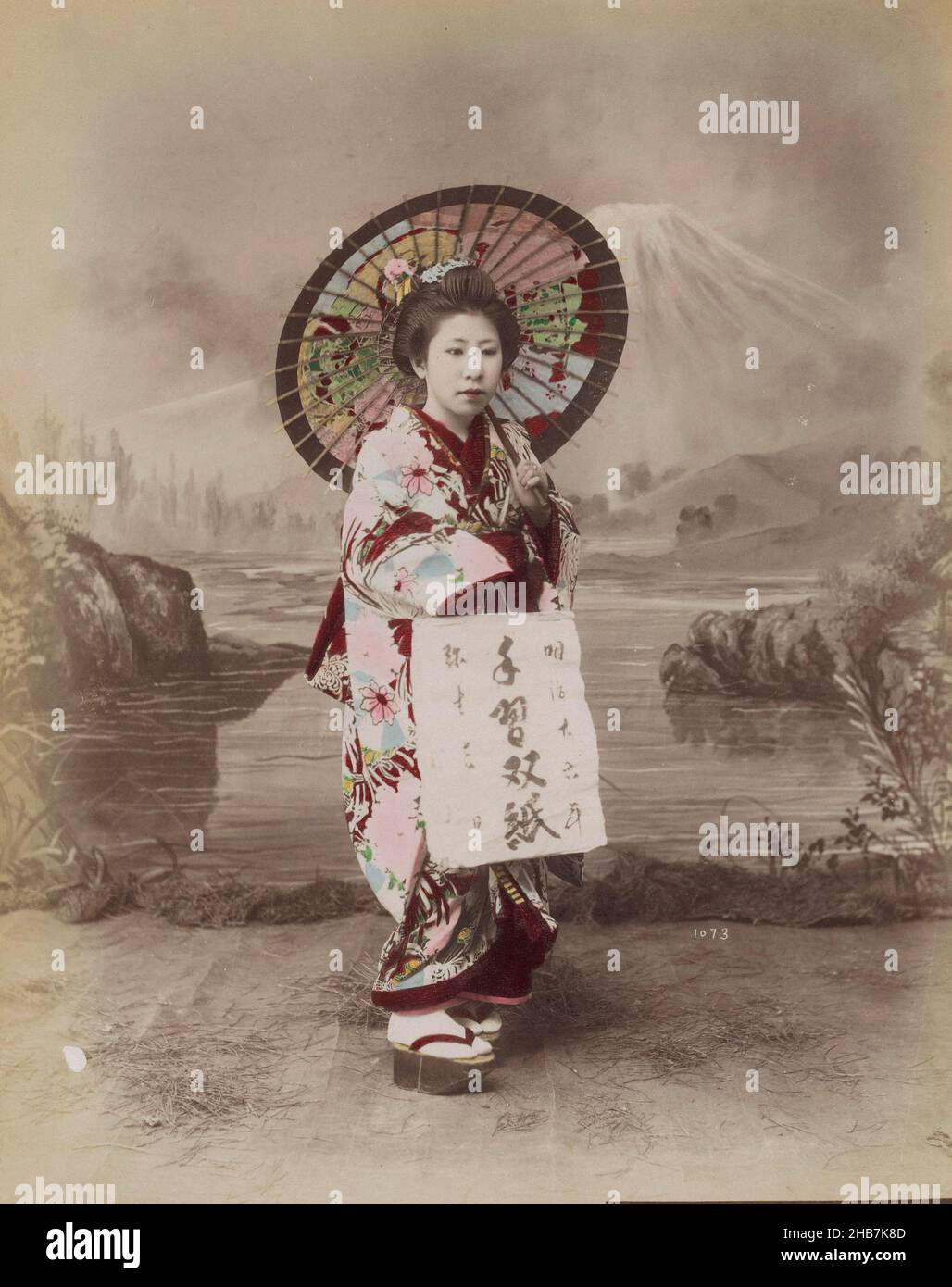 Portrait of an unknown Japanese girl with parasol, Young girl going to ...