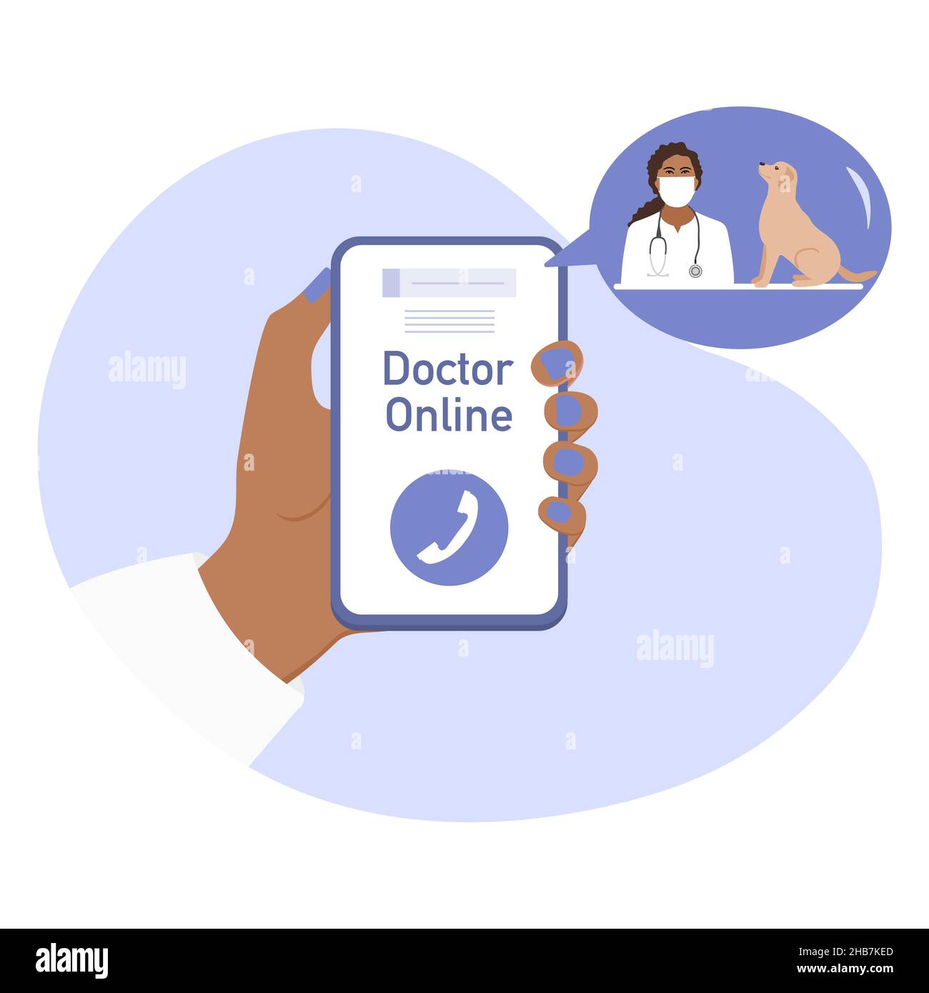 Vector illustration Consultation Vet Doctor online Hands hold cell ...