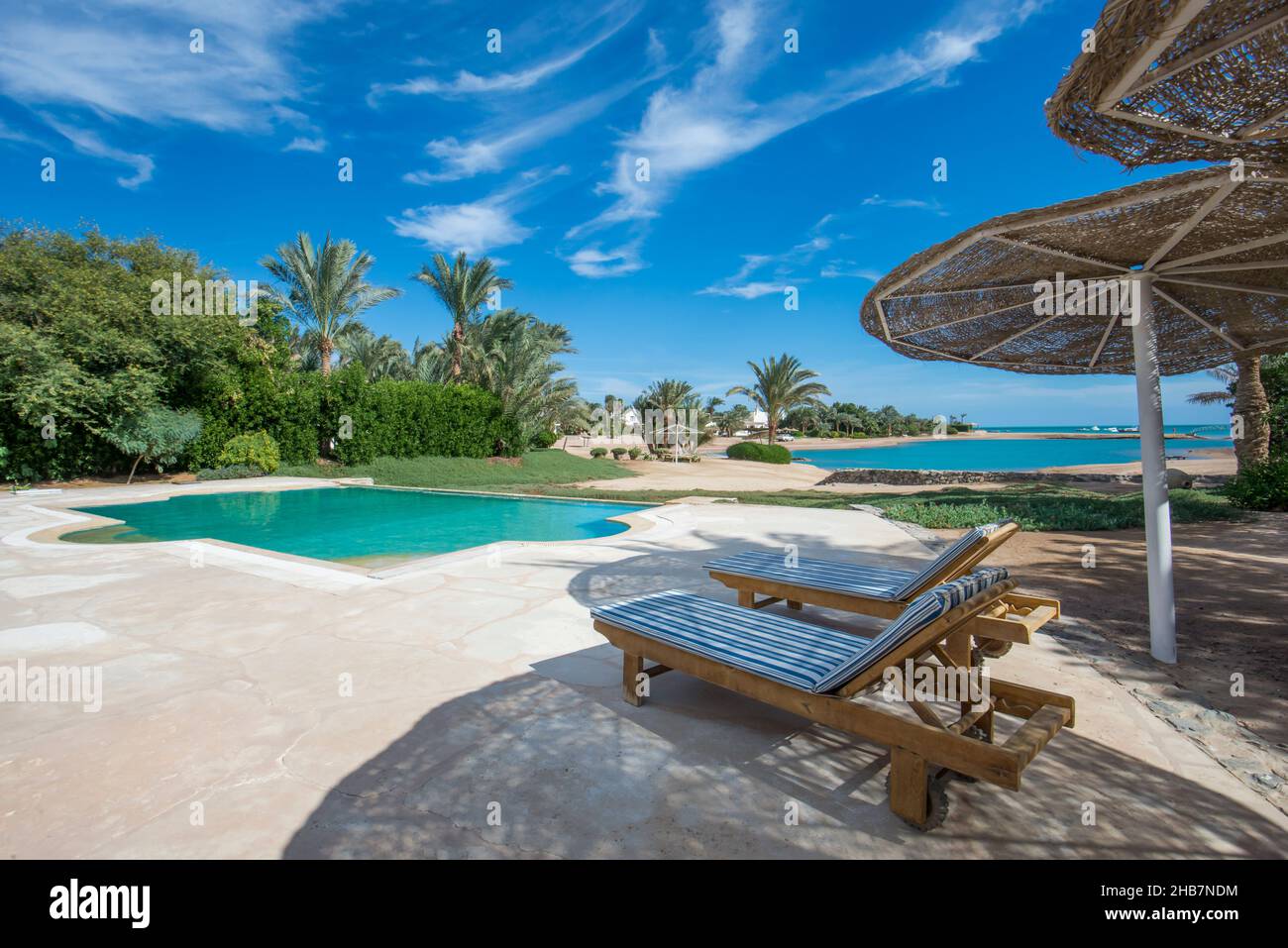 Luxury villa show home in tropical summer holiday resort with sea view ...