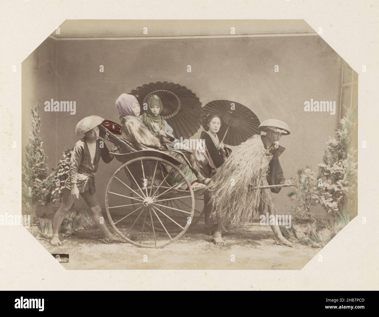 Two rickshaw drivers with three female passengers, On Snowing (title on ...