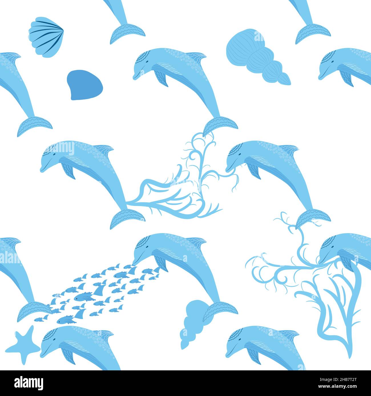 Dolphin, sea inhabitants seamless pattern, beautiful character among ...