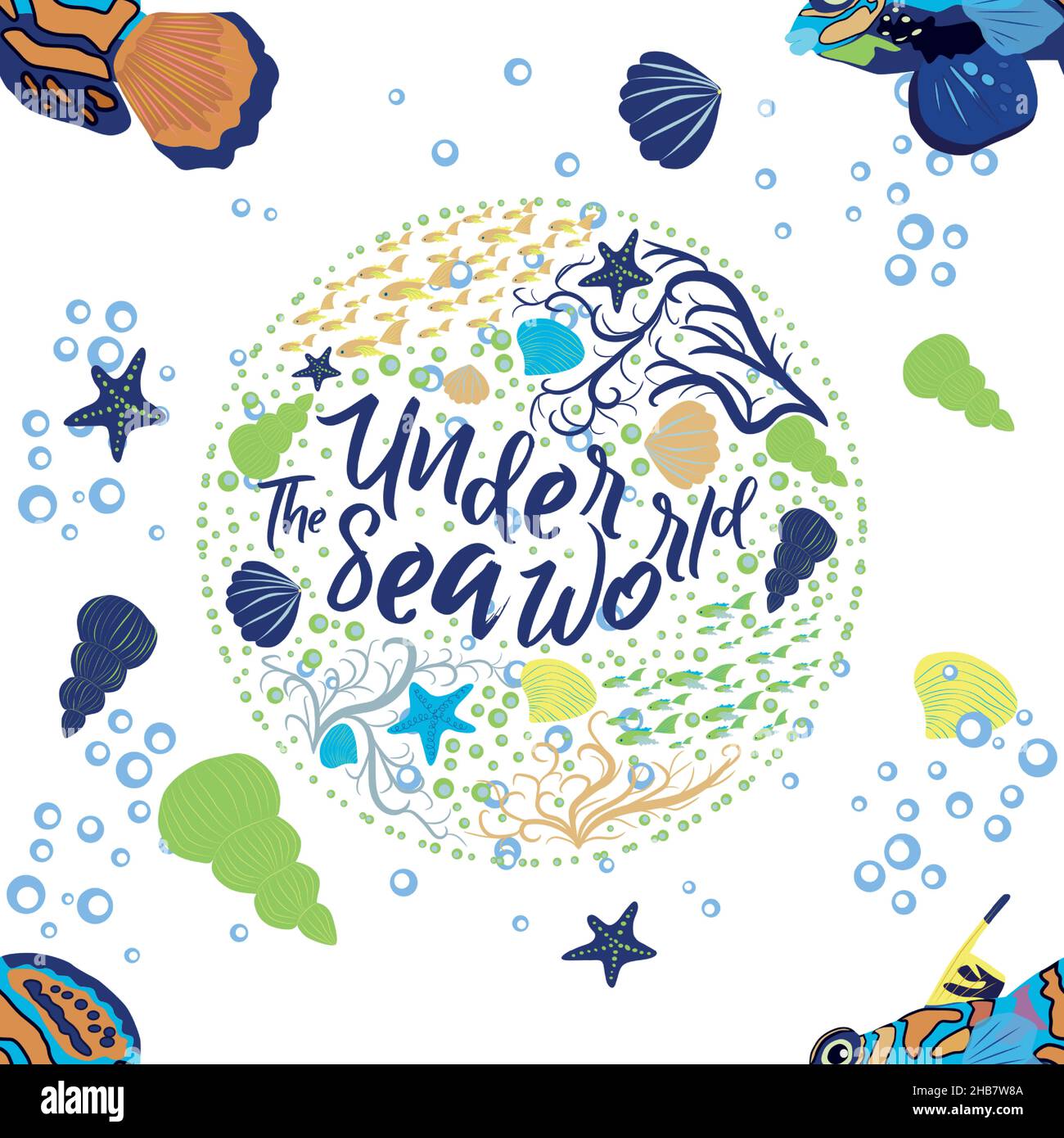 Mandarin fish seamless patterns. beautiful character among seashells ...