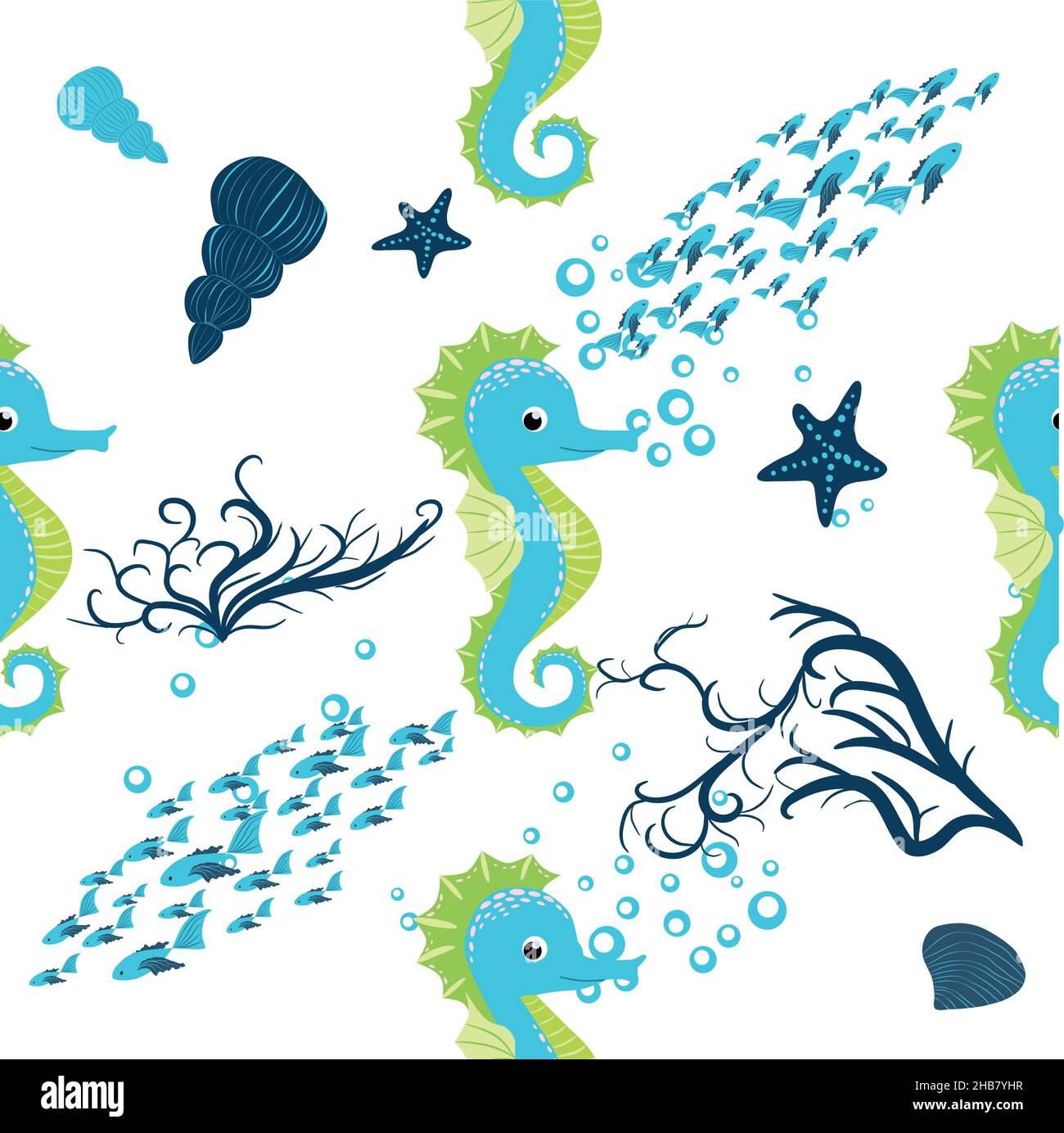 Seahorse, sea inhabitants seamless pattern, beautiful character among ...