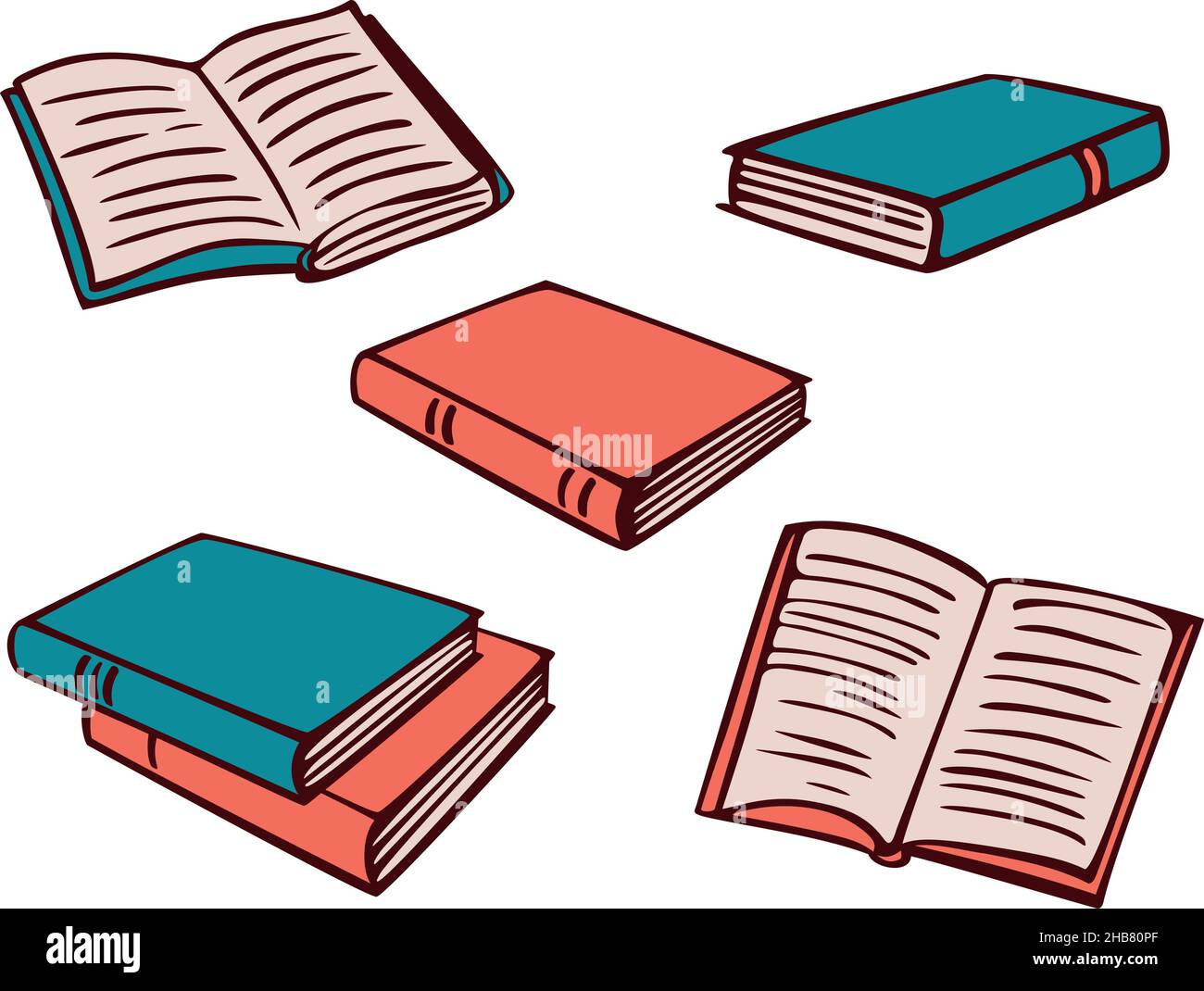 Vector illustration with collection of books. Hand drawn books Stock ...