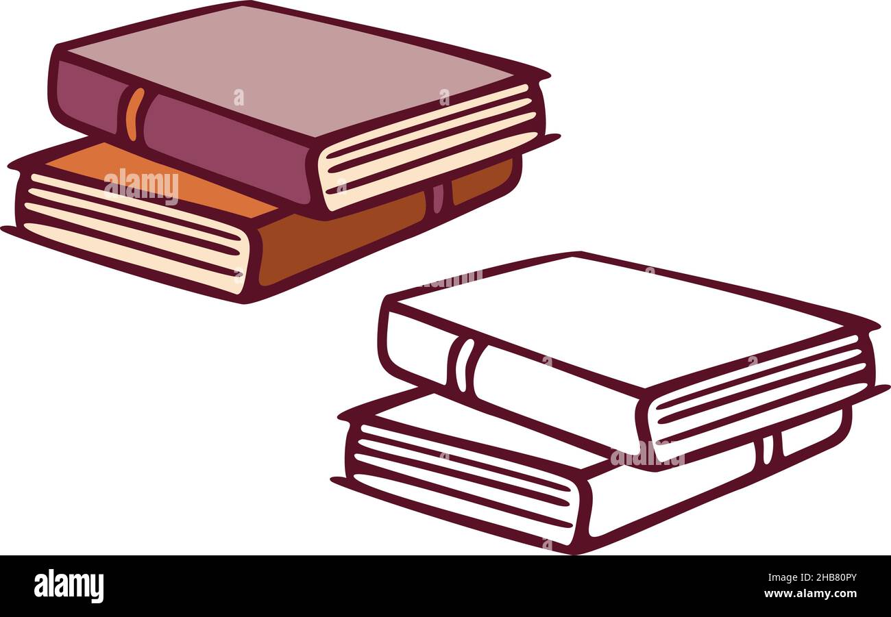 Vector illustration with stack of books. Colored and black and white ...