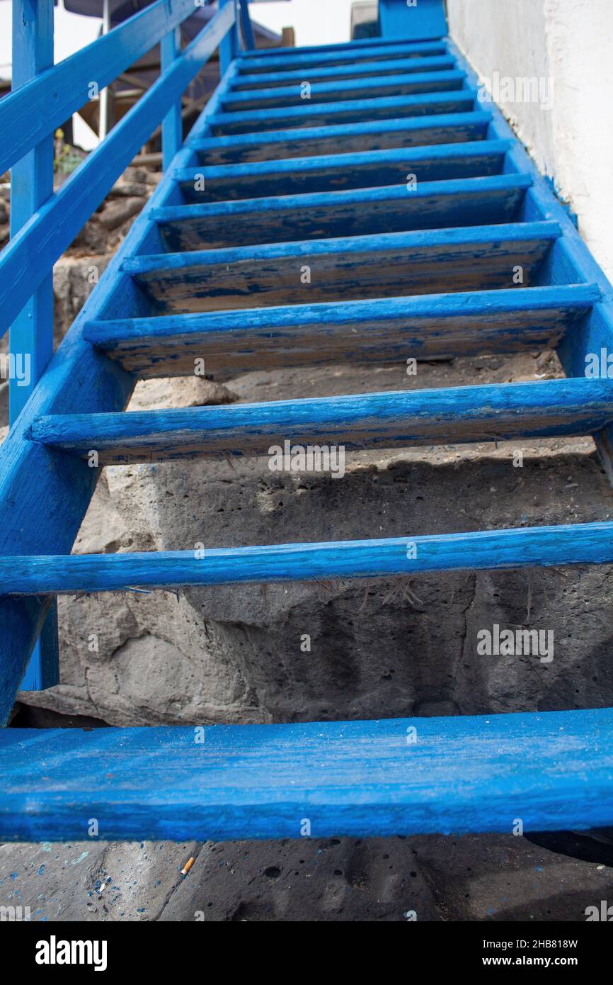Blue wooden staircase outside Stock Photo - Alamy