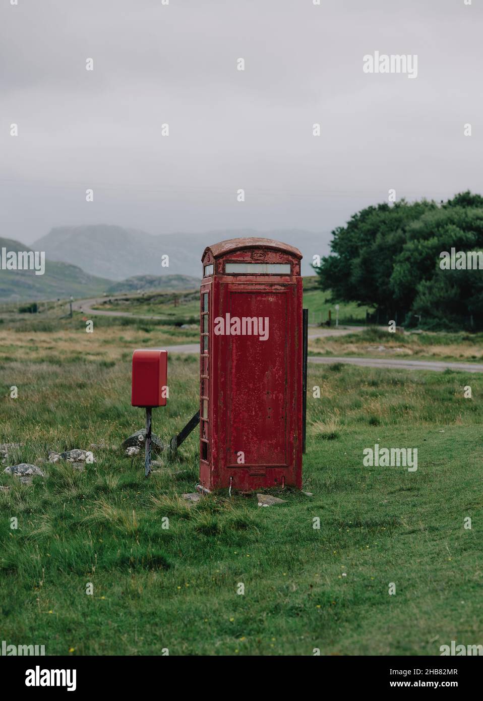 A red telephone box and Royal Mail post box in the remote isolated ...