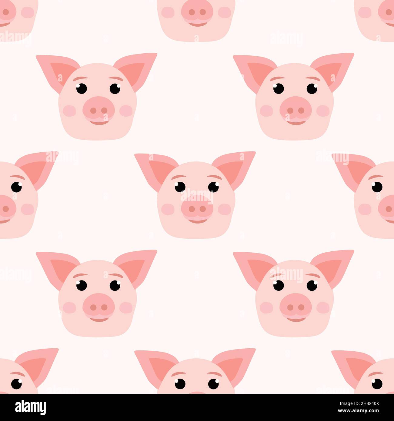 Simple cartoon funny pig face repeat seamless pattern on white ...