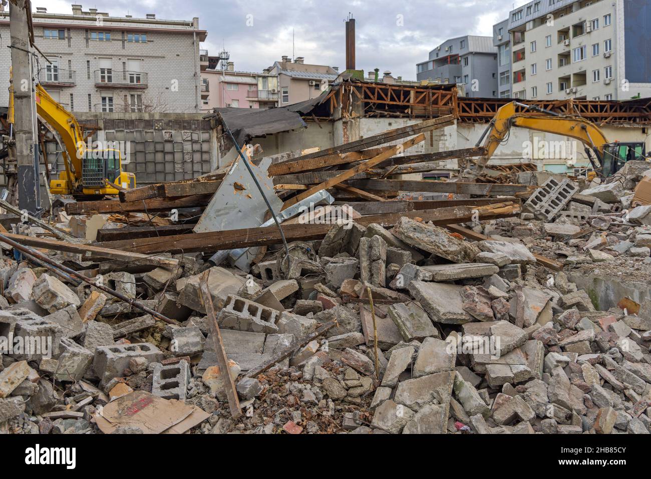 Big Pile of Debris at Old Factory Building Demolition Site Stock Photo ...