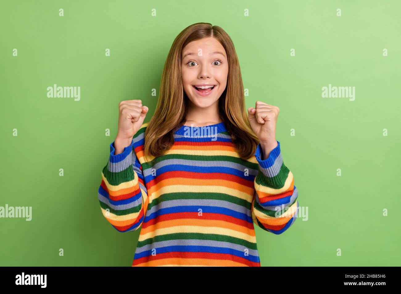 Portrait of attractive amazed funny girly cheerful lucky girl having ...