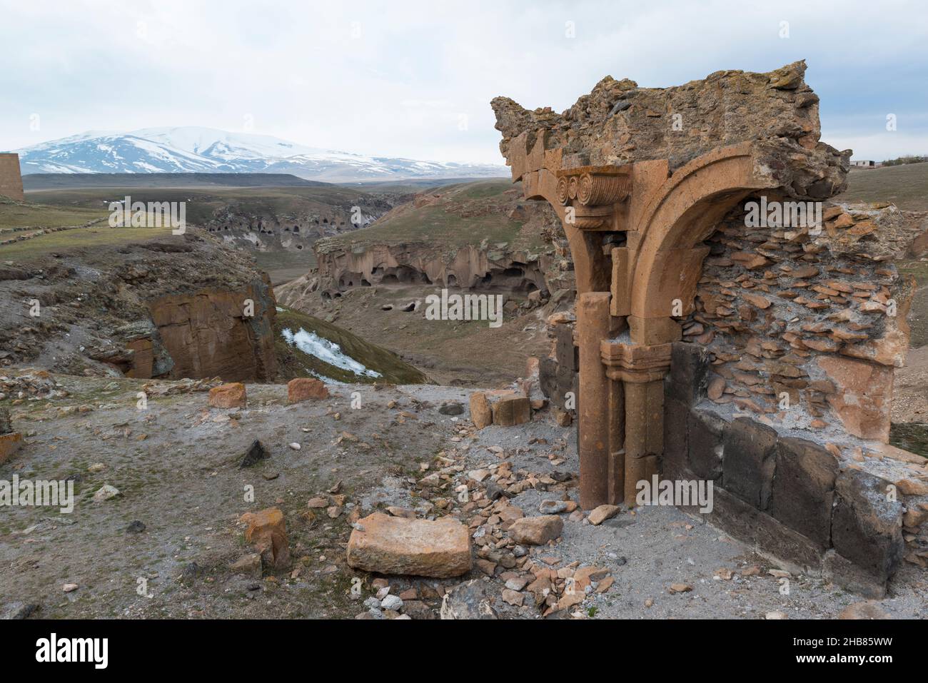 Ruins and caves of the medieval Armenian city Ani now situated in ...