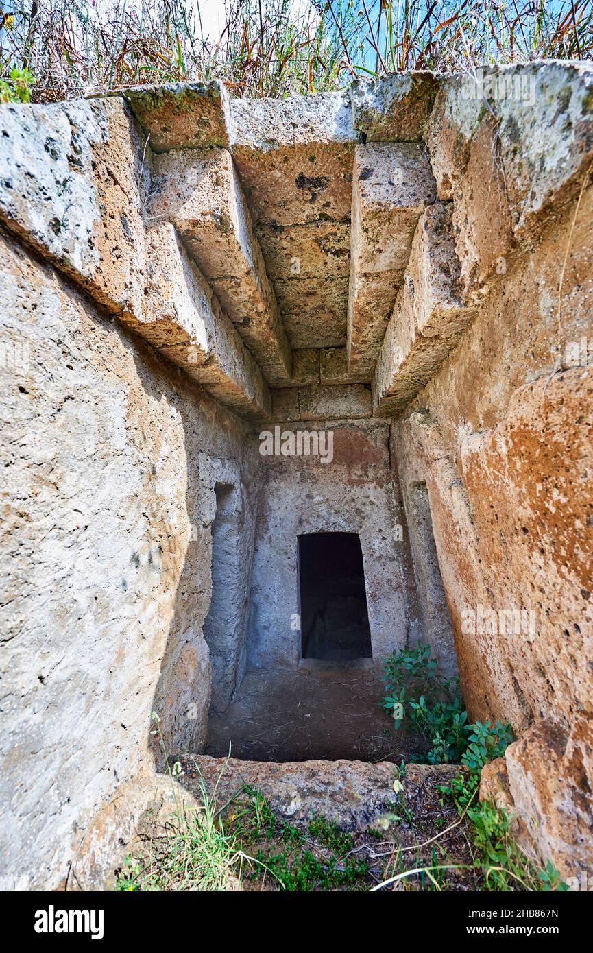 Domos (entrance corridor) to an Etruscan tumulus tomb cut into Tuff ...