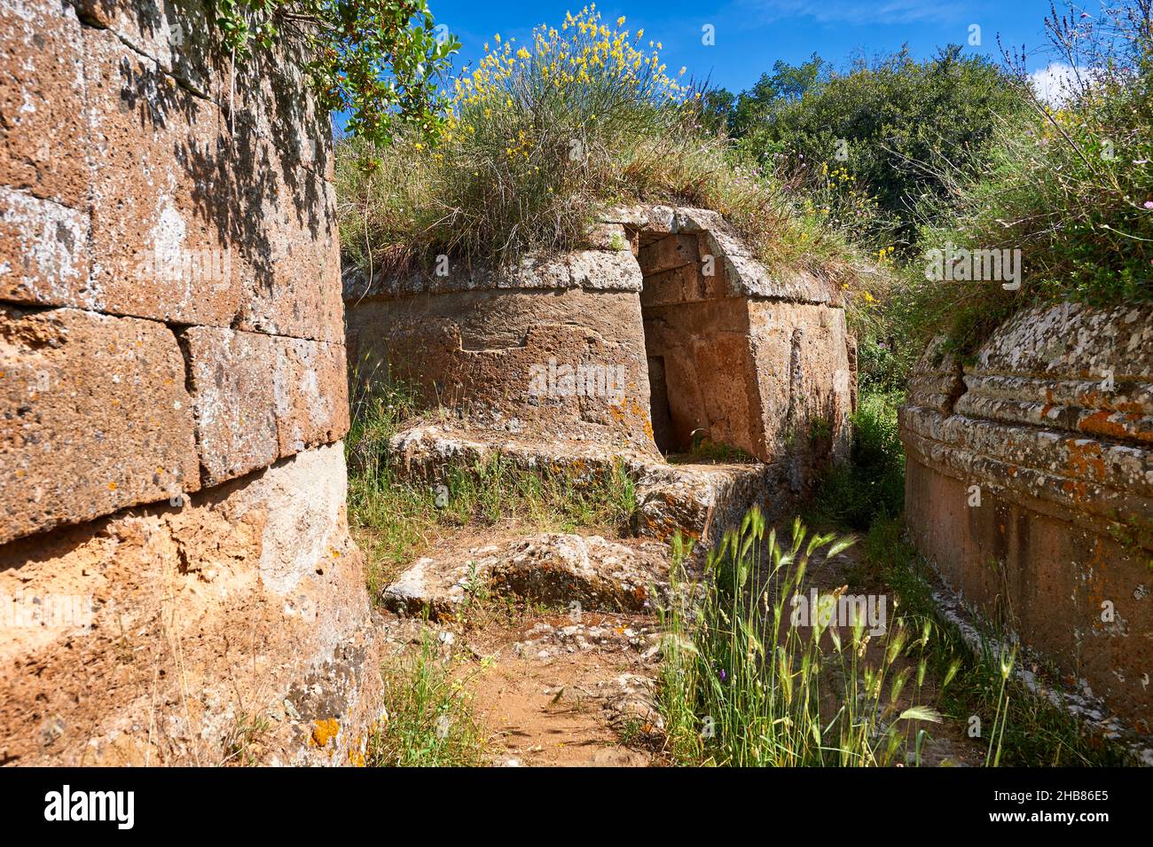 Etruscan circular Tumulus Tomb in one of the streets of the Necropoli ...