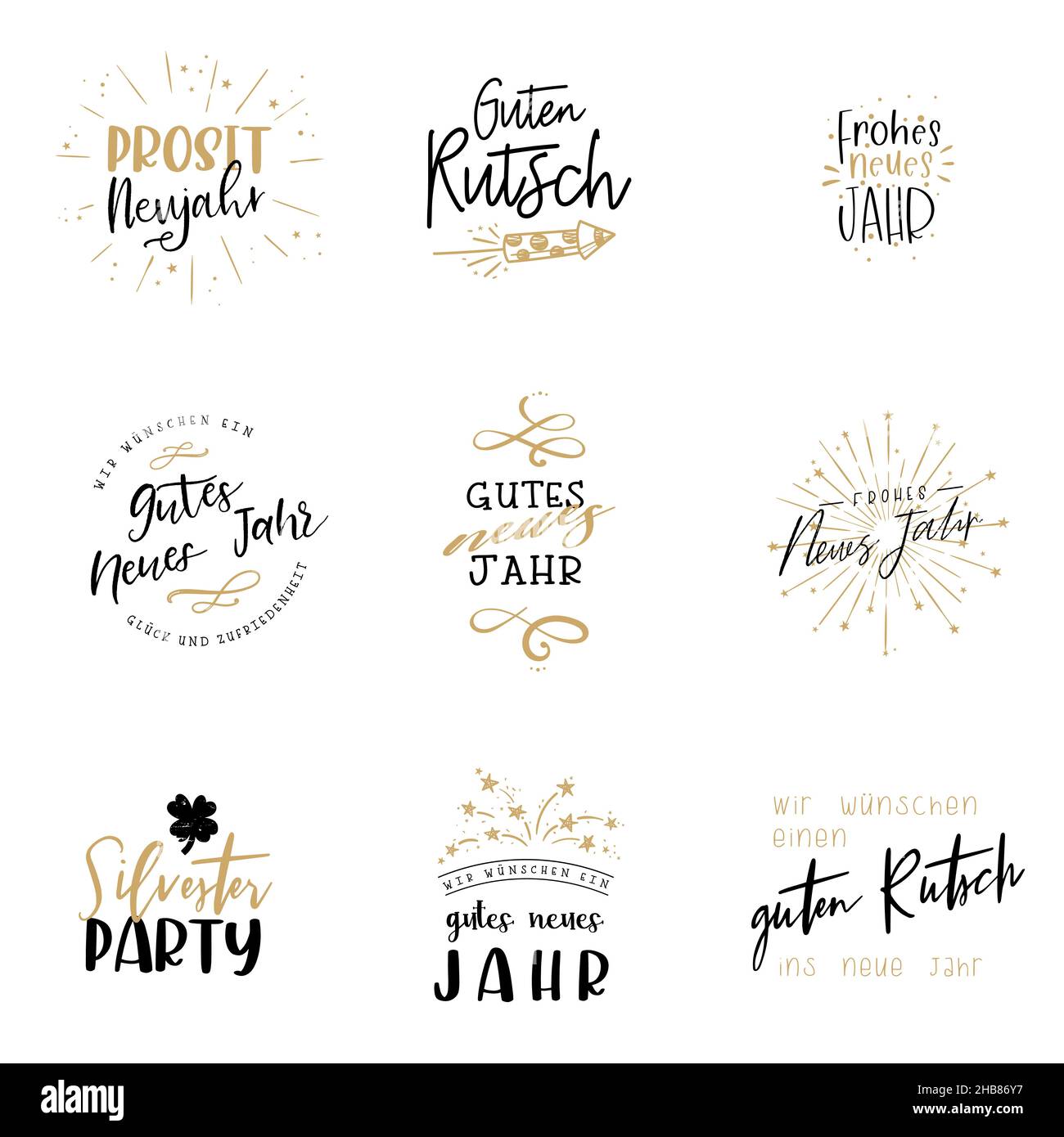 Hand written New Years sayings in German language like "Happy New Year ...