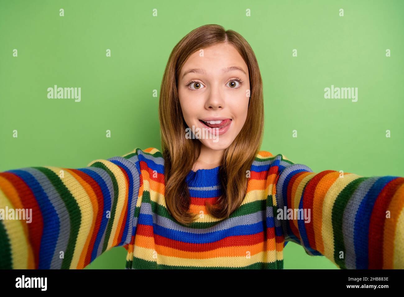 Self Portrait Of Attractive Cheerful Funny Red Haired Girl Licking Lip