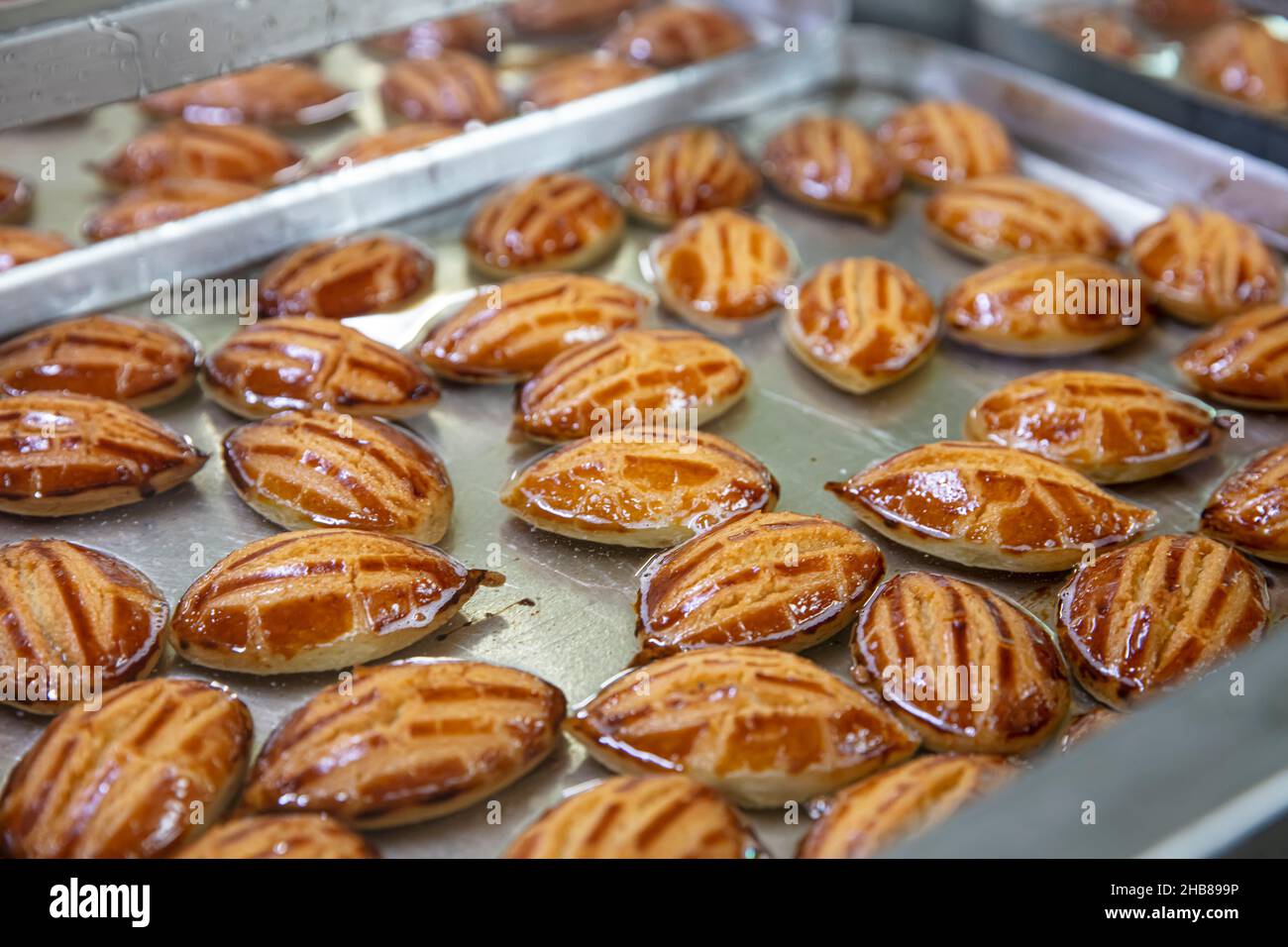 Production of sekerpare dessert in the dessert production factory ...
