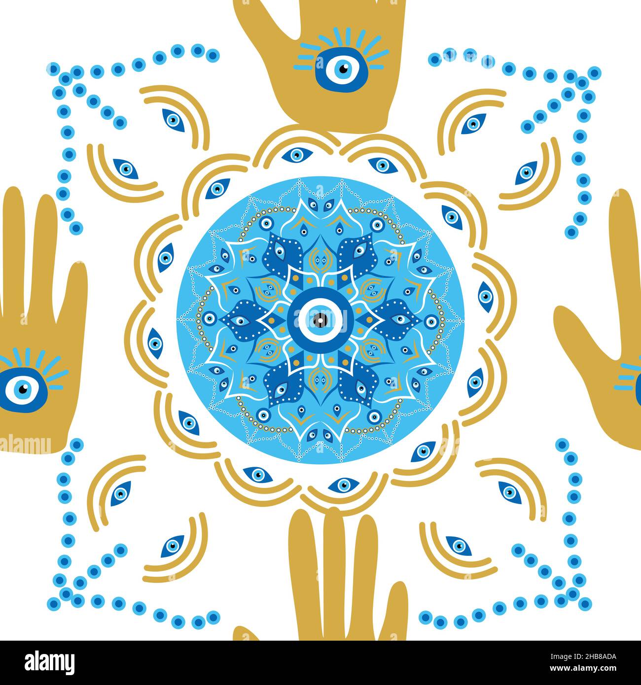 Mandala greek evil eye doodle seamless pattern. Magic, witchcraft ...