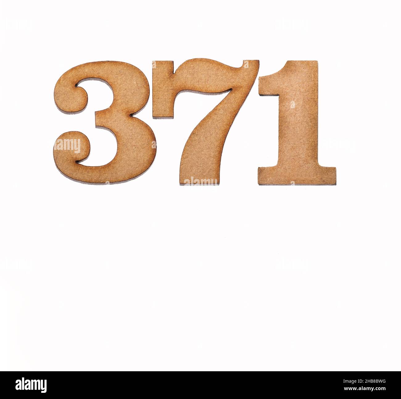 Number 371 - Piece of wood isolated on white background Stock Photo - Alamy