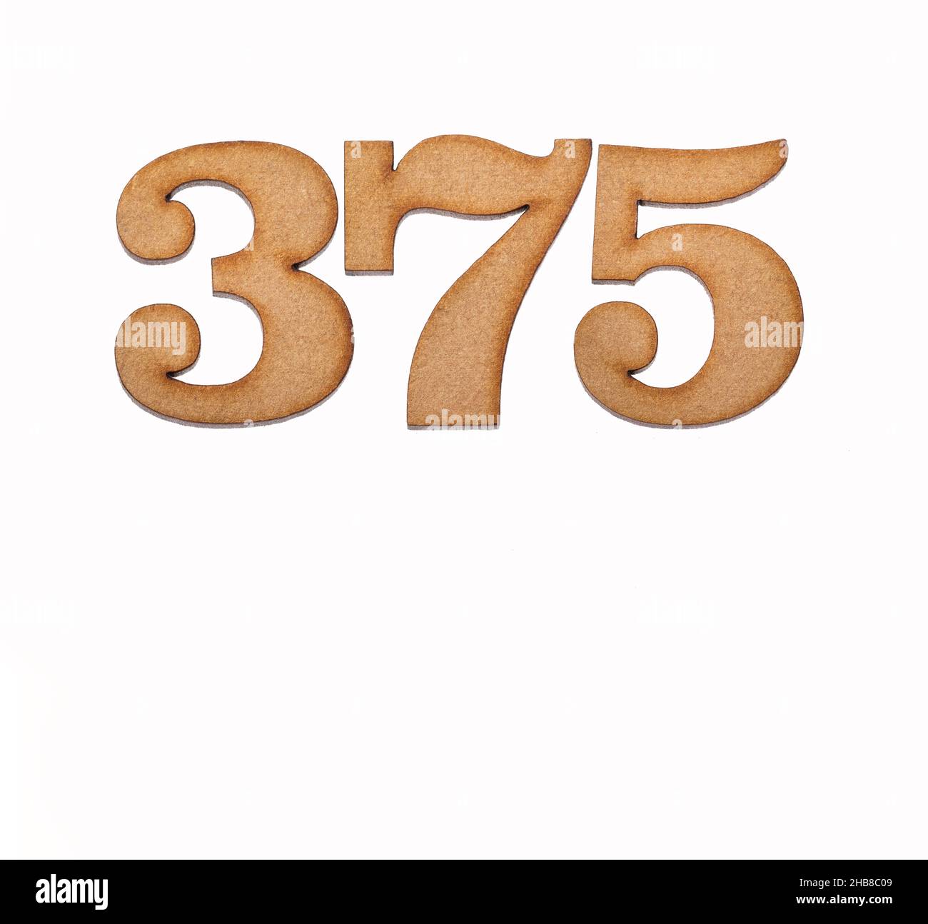 Number 375 - Piece of wood isolated on white background Stock Photo - Alamy