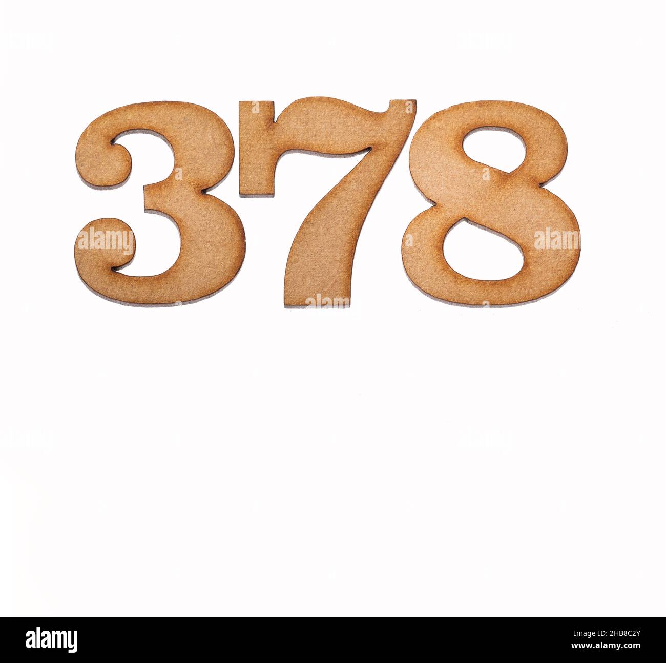Number 378 in wood, isolated on white background Stock Photo - Alamy