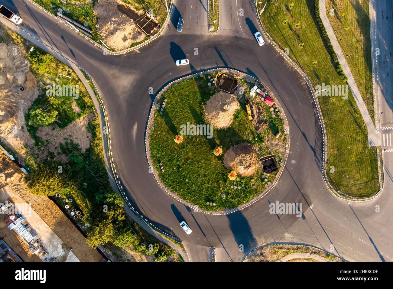 Roundabout on a highway, right angle aerial view of a curved ring Stock ...