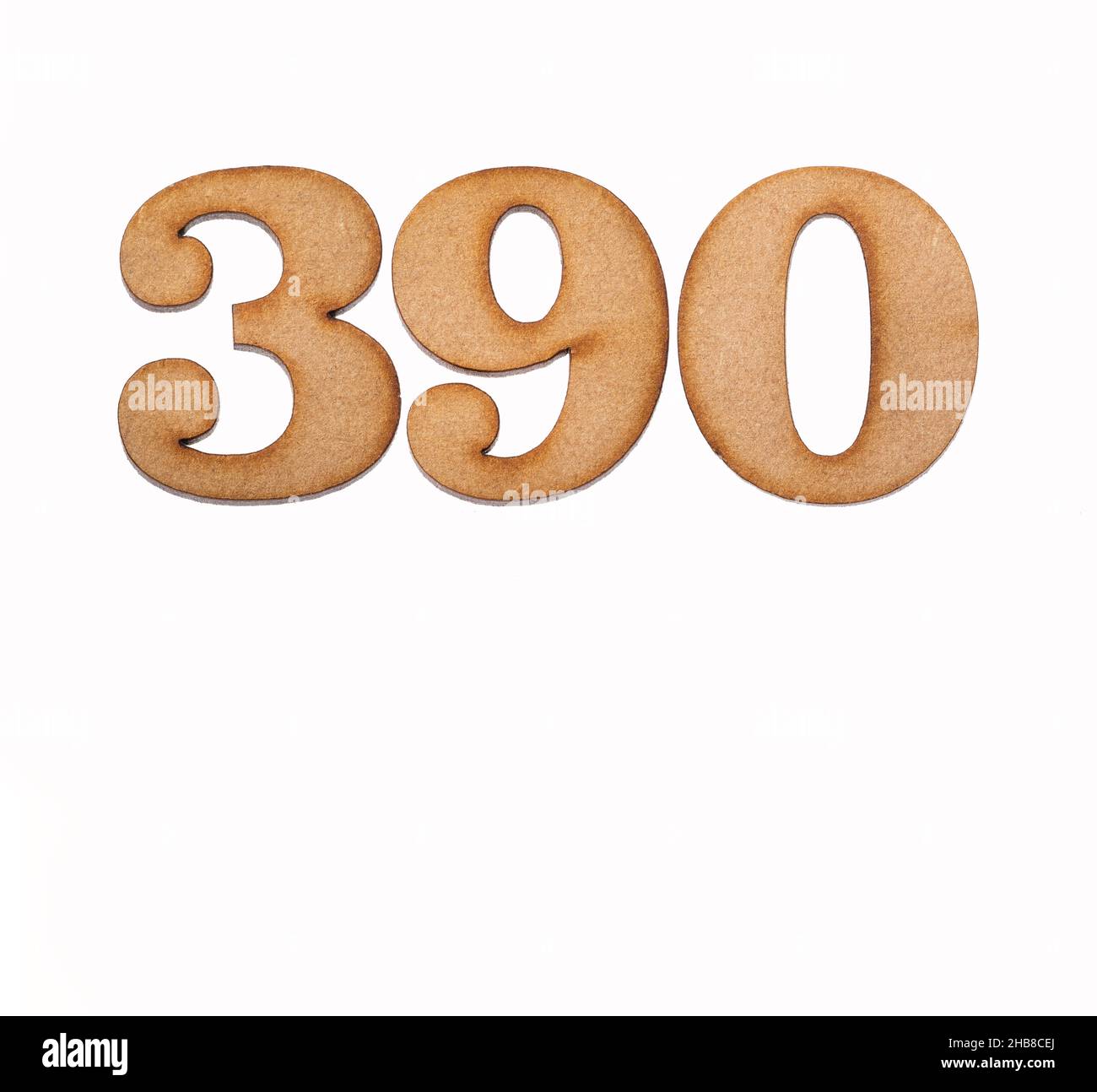 Number 390 in wood, isolated on white background Stock Photo - Alamy
