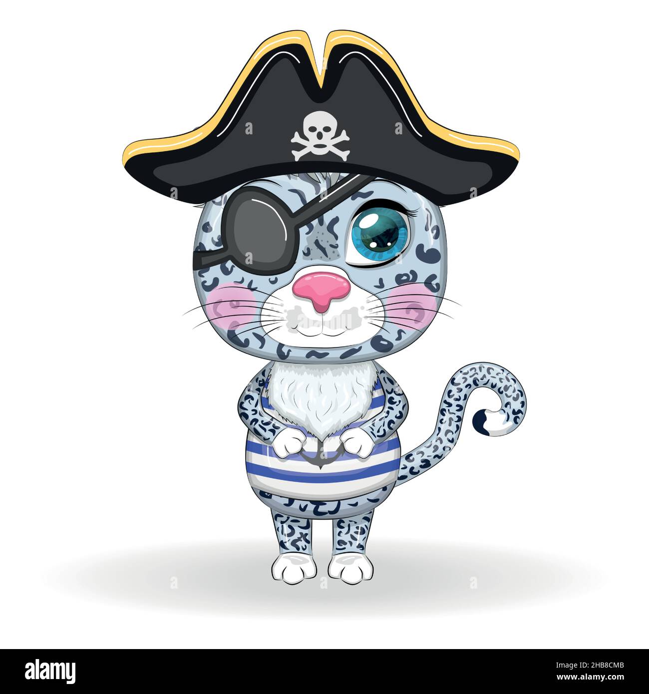 Snow leopard pirate, cartoon character of the game, wild cat in a ...