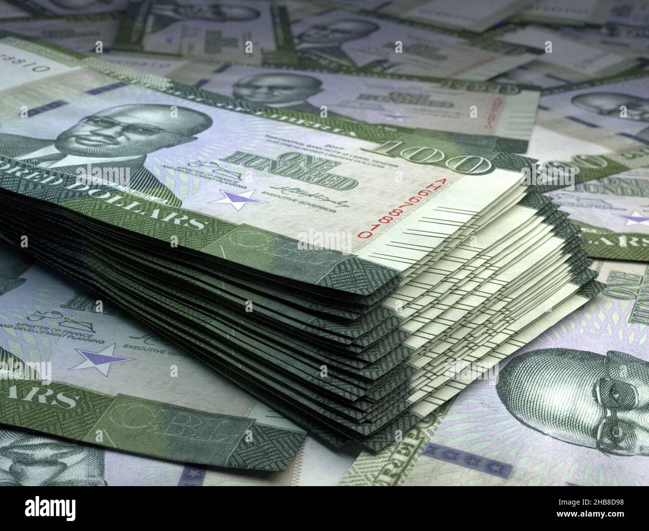 Money of Liberia. Dollar bills. LRD banknotes. 100 English. Business ...