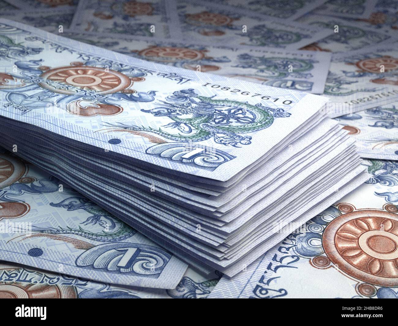 Money of Bhutan. Ngultrum bills. BTN banknotes. 1 Dzongkha. Business ...