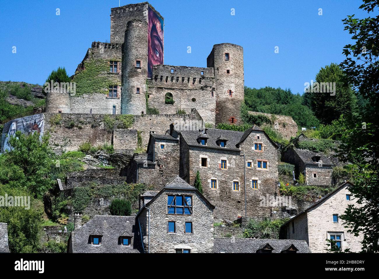 Belcastel (south of France): overview of the village and the castle ...