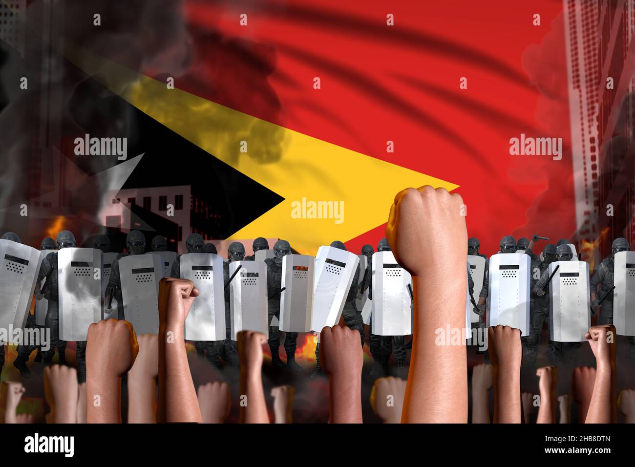 Protest in Timor-Leste - police special forces stand against the ...