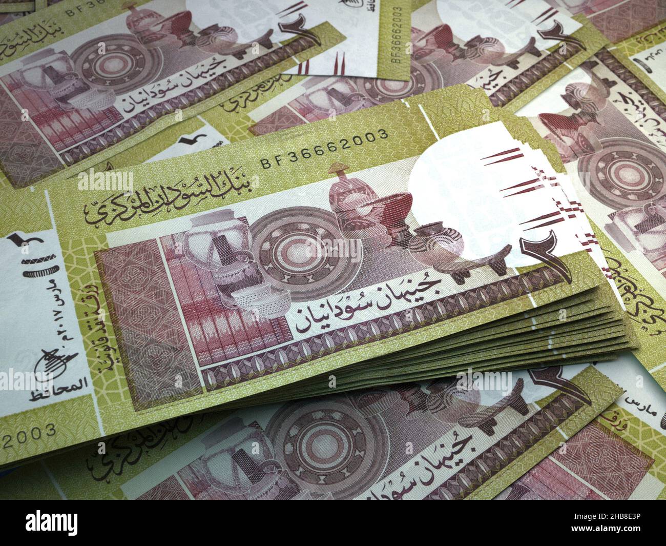 Money of Sudan. Sudanese pound bills. SDG banknotes. 2 pounds. Business ...