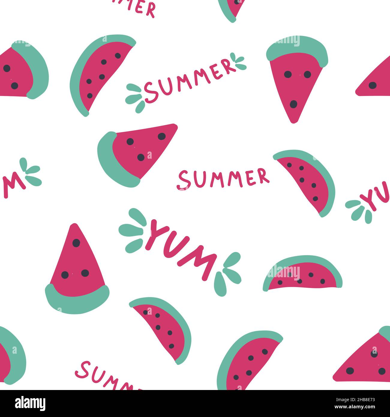 Watermelon slices seamless pattern, summer pattern with yum-yum ...