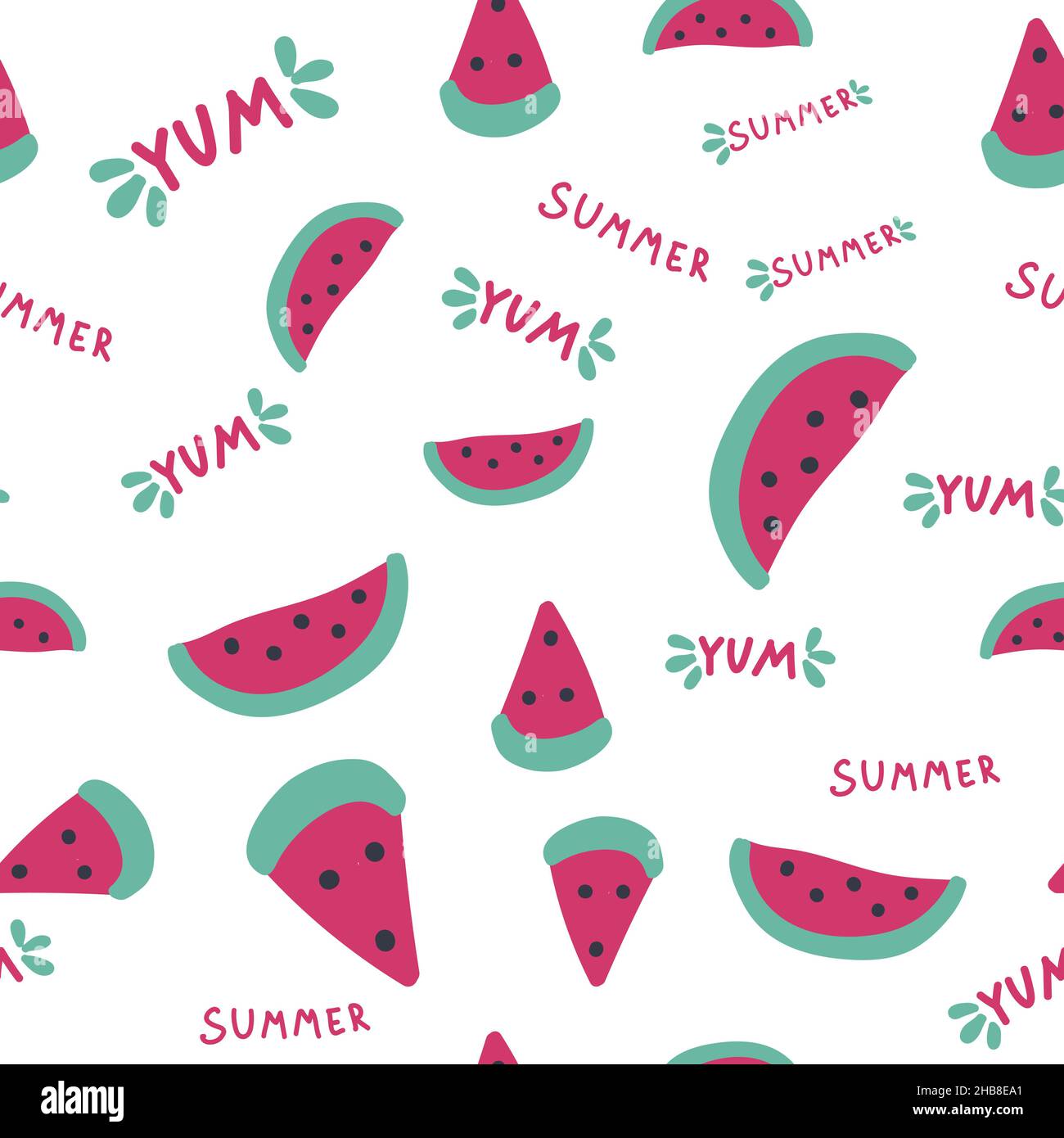 Watermelon slices seamless pattern, summer pattern with yum-yum ...