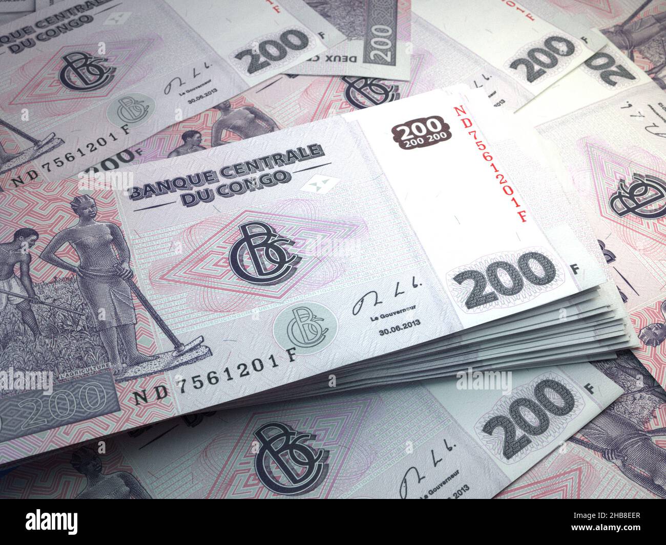 Money of DR Congo. Franc bills. CDF banknotes. 200 French. Business ...