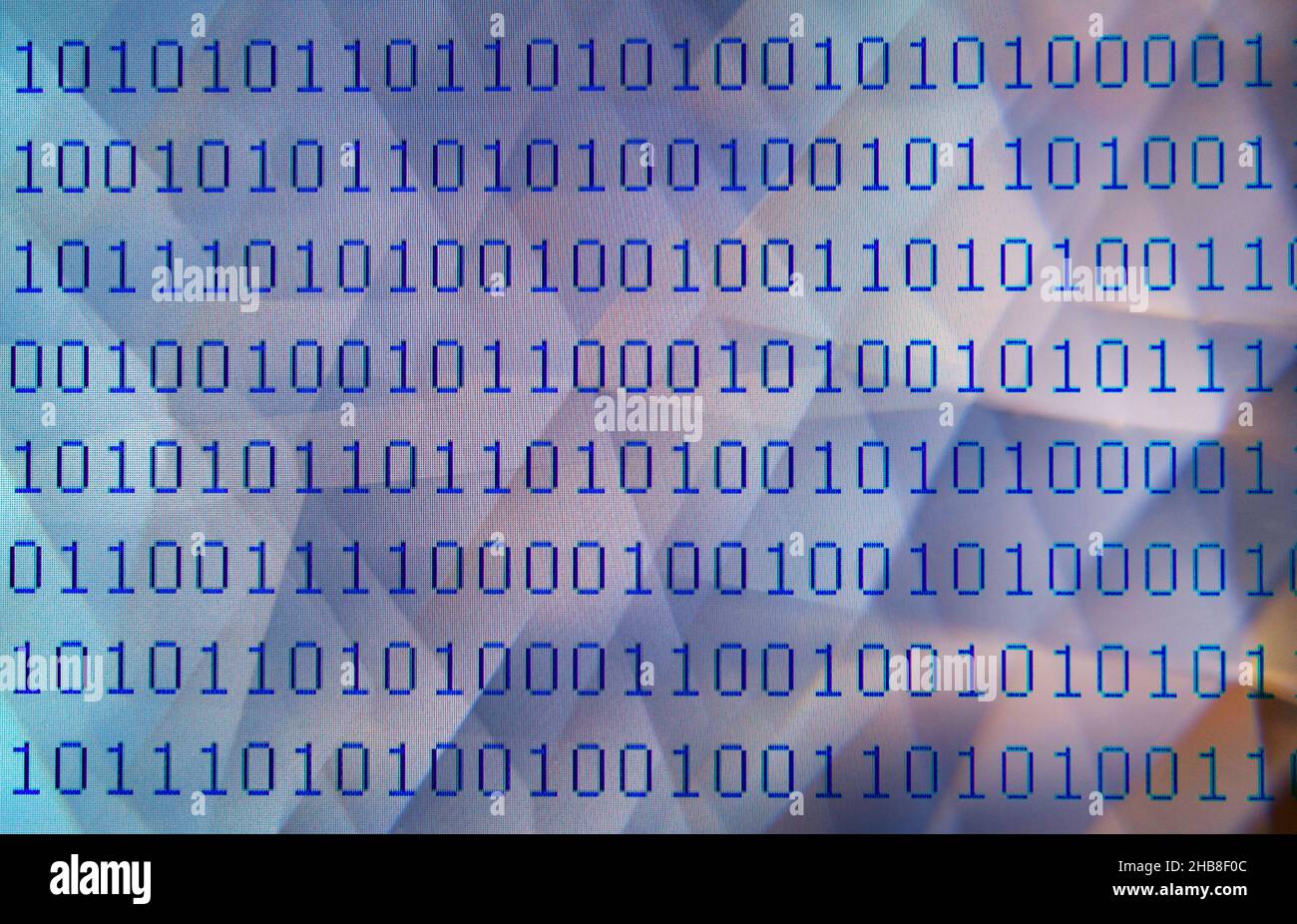 Binary numbers pixelated on computer screen with abstract background ...