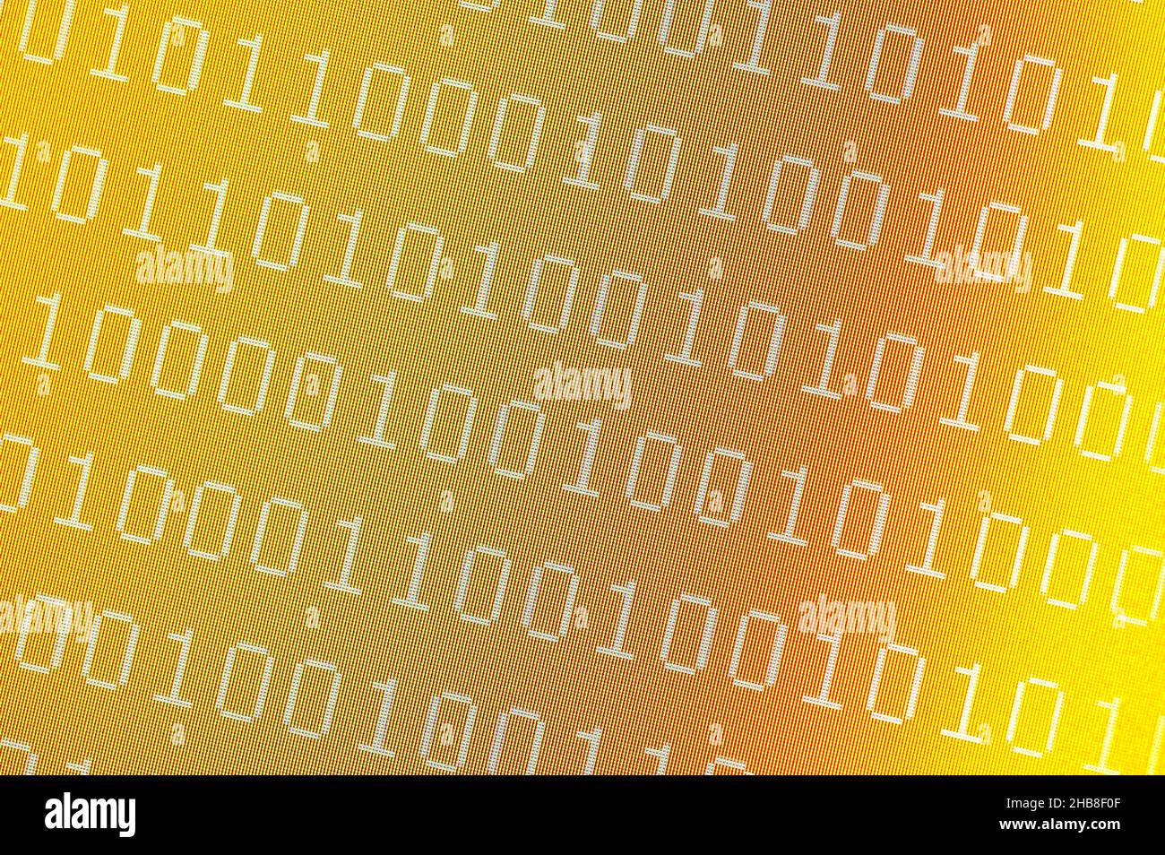 Binary numbers on pixelated yellow computer screen Stock Photo - Alamy