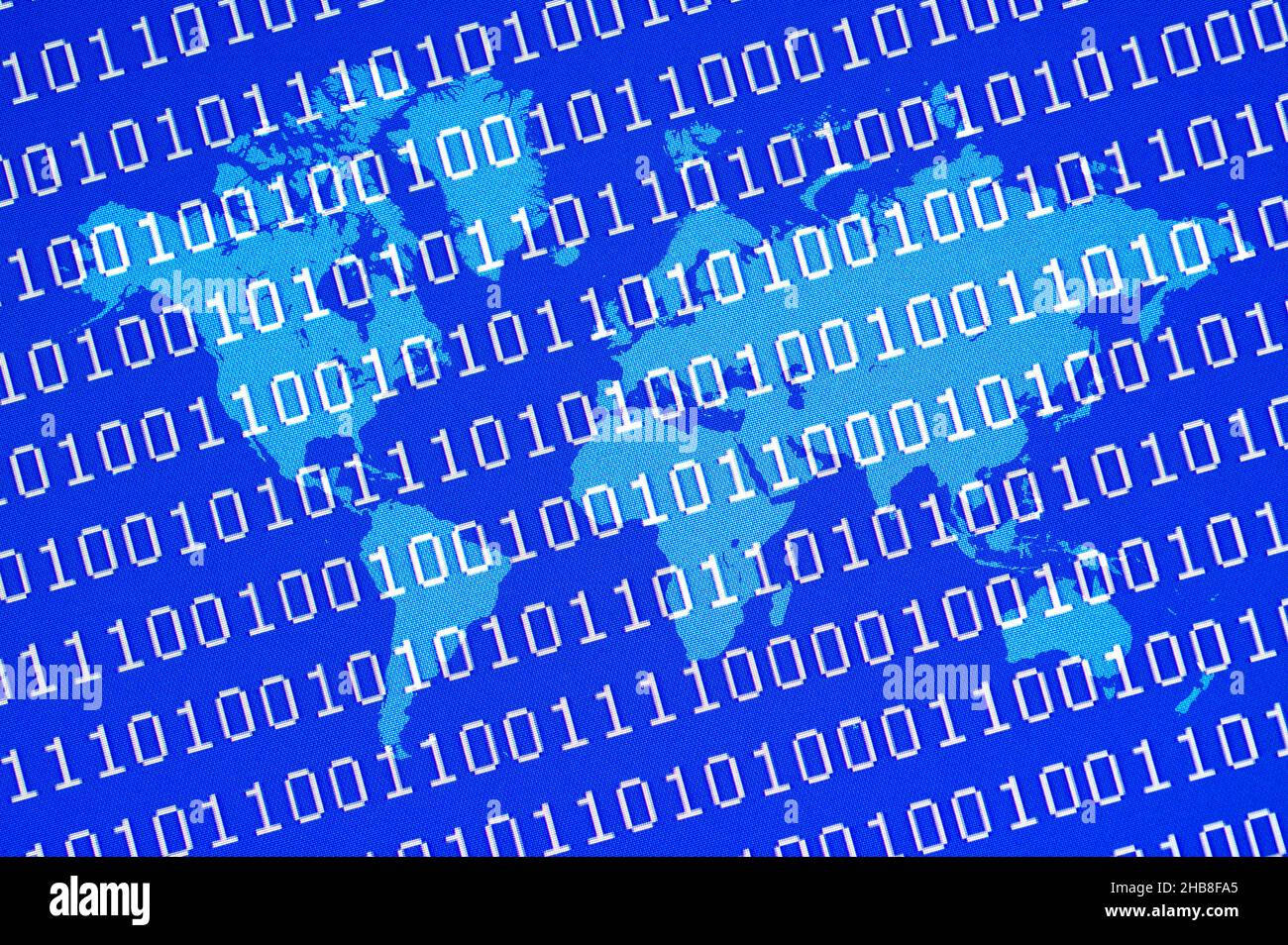 Binary code over World map Stock Photo - Alamy