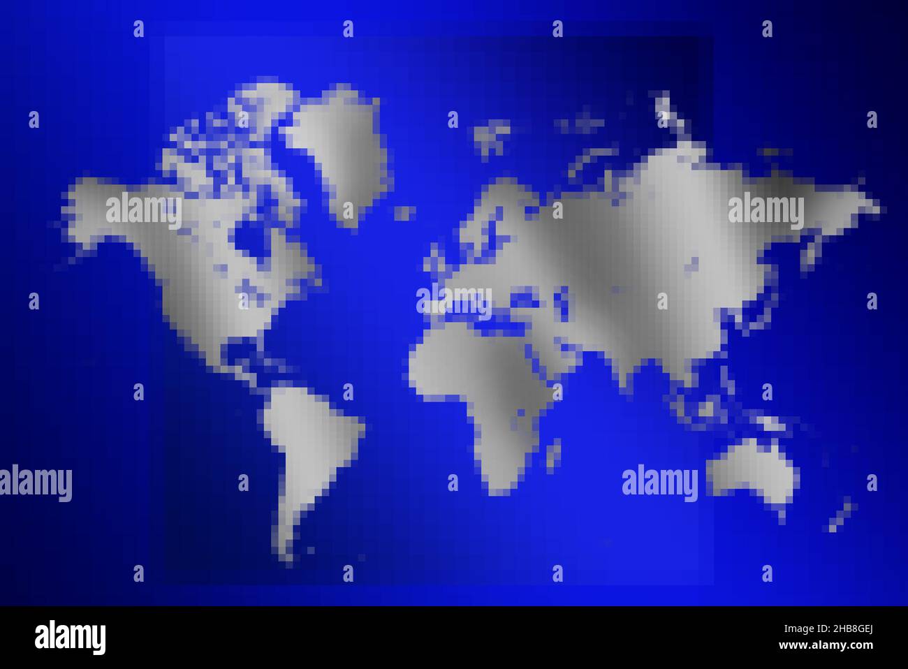 Pixelated world map on blue background Stock Photo - Alamy