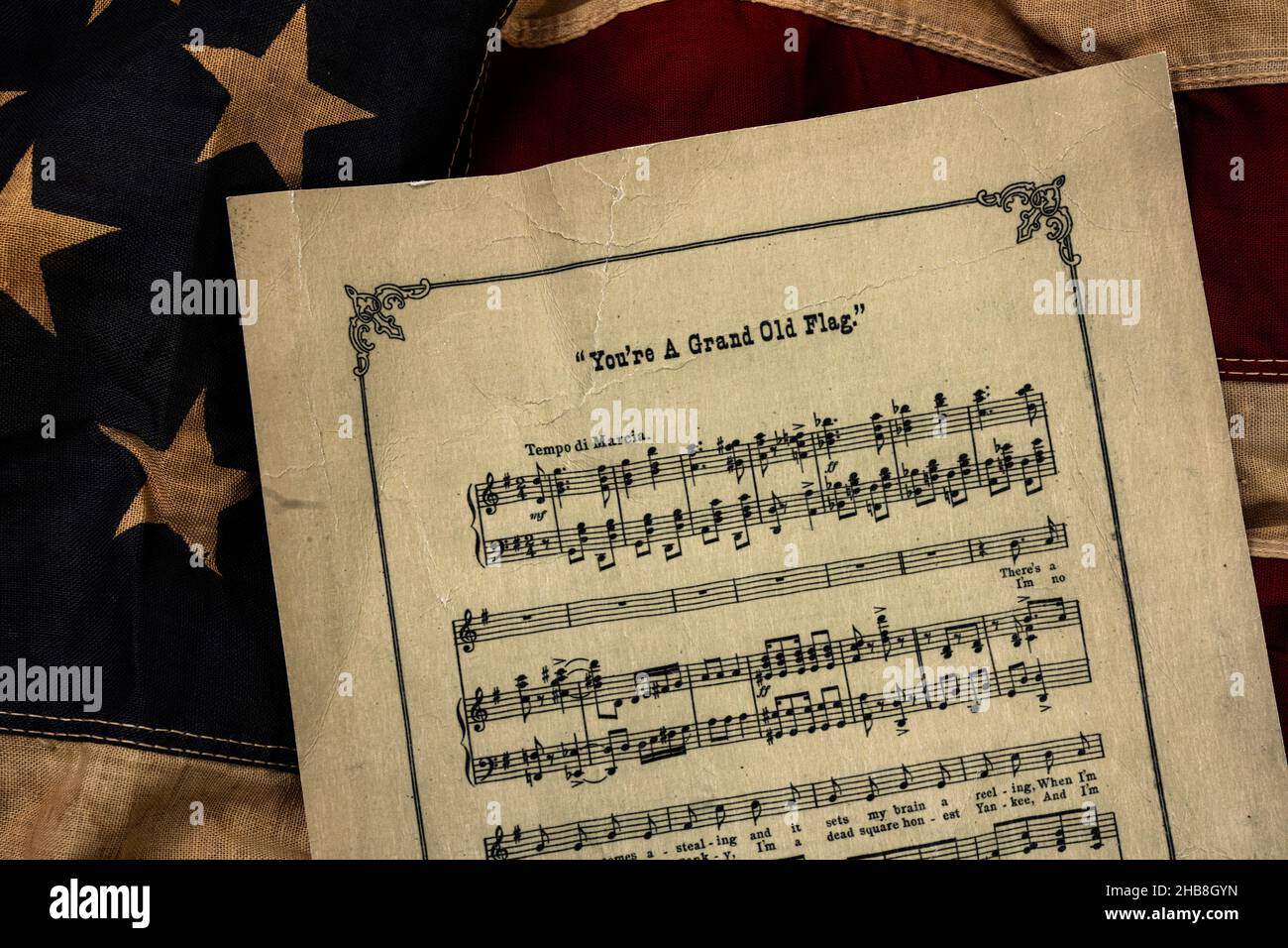 Vintage musical score Youre a Grand Old Flag and American flag Stock ...