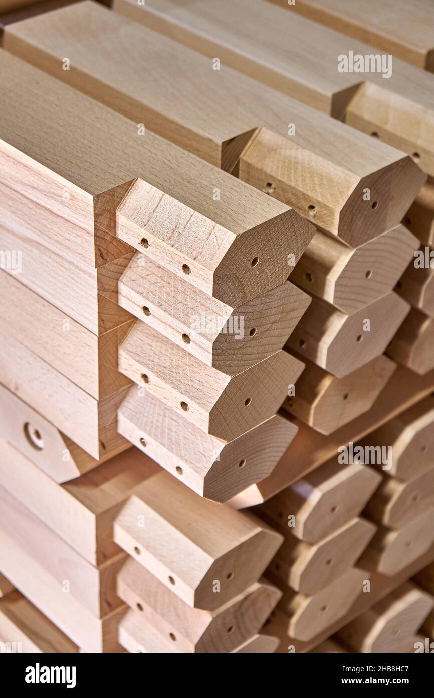 Huge stack of simple tables legs made of solid beechwood material ...