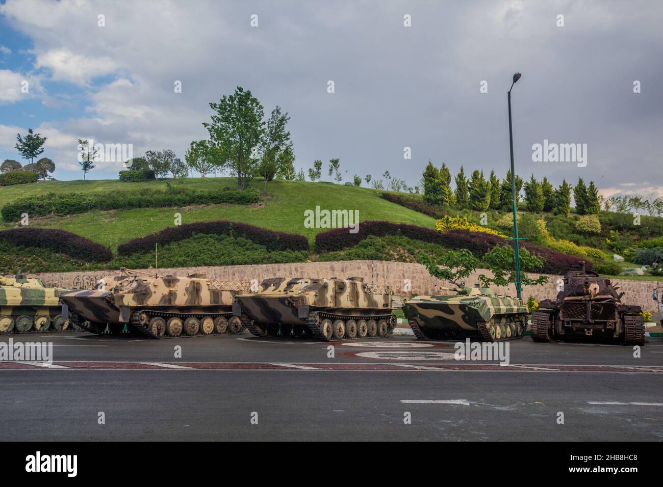 TEHRAN, IRAN - APRIL 14, 2018: Military exhibits at the Holy Defense ...