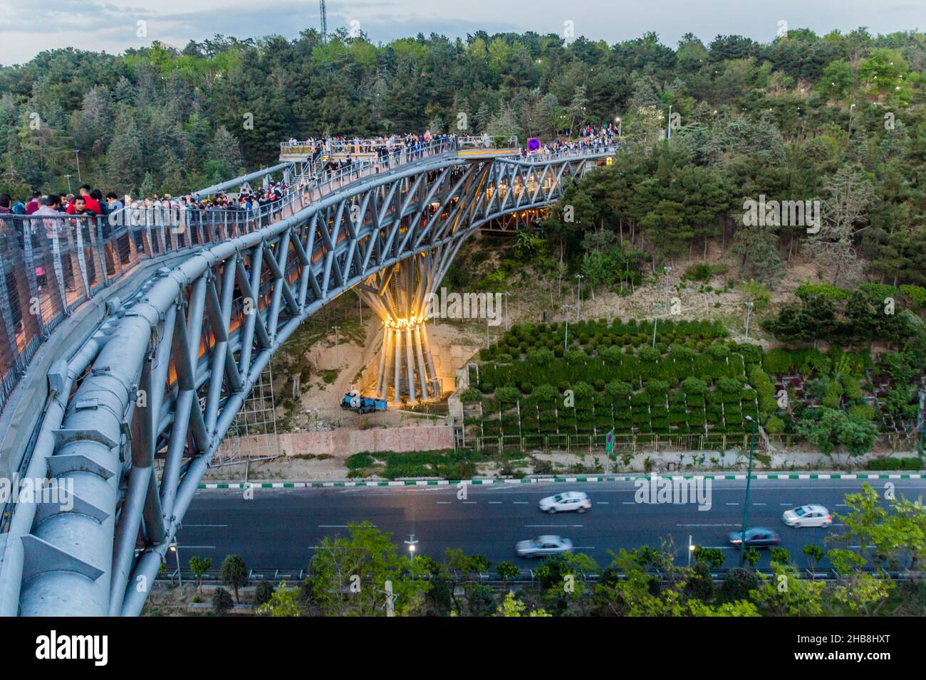 TEHRAN, IRAN - APRIL 14, 2018: Evening view of Tabiat pedestrian bridge ...