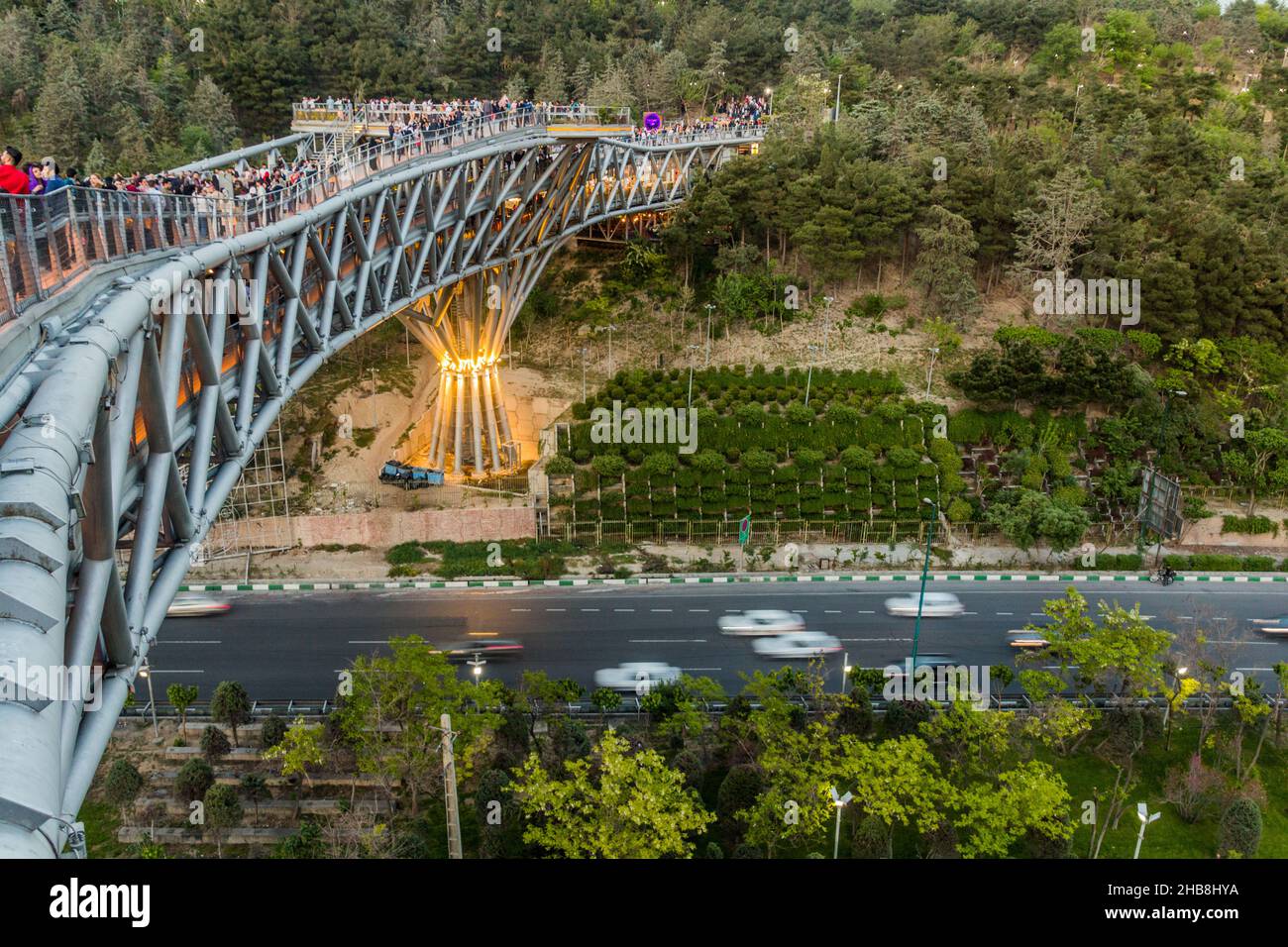 TEHRAN, IRAN - APRIL 14, 2018: Evening view of Tabiat pedestrian bridge ...