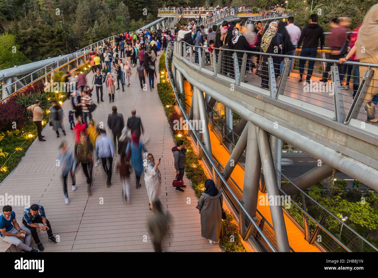 TEHRAN, IRAN - APRIL 14, 2018: Evening view of Tabiat pedestrian bridge ...