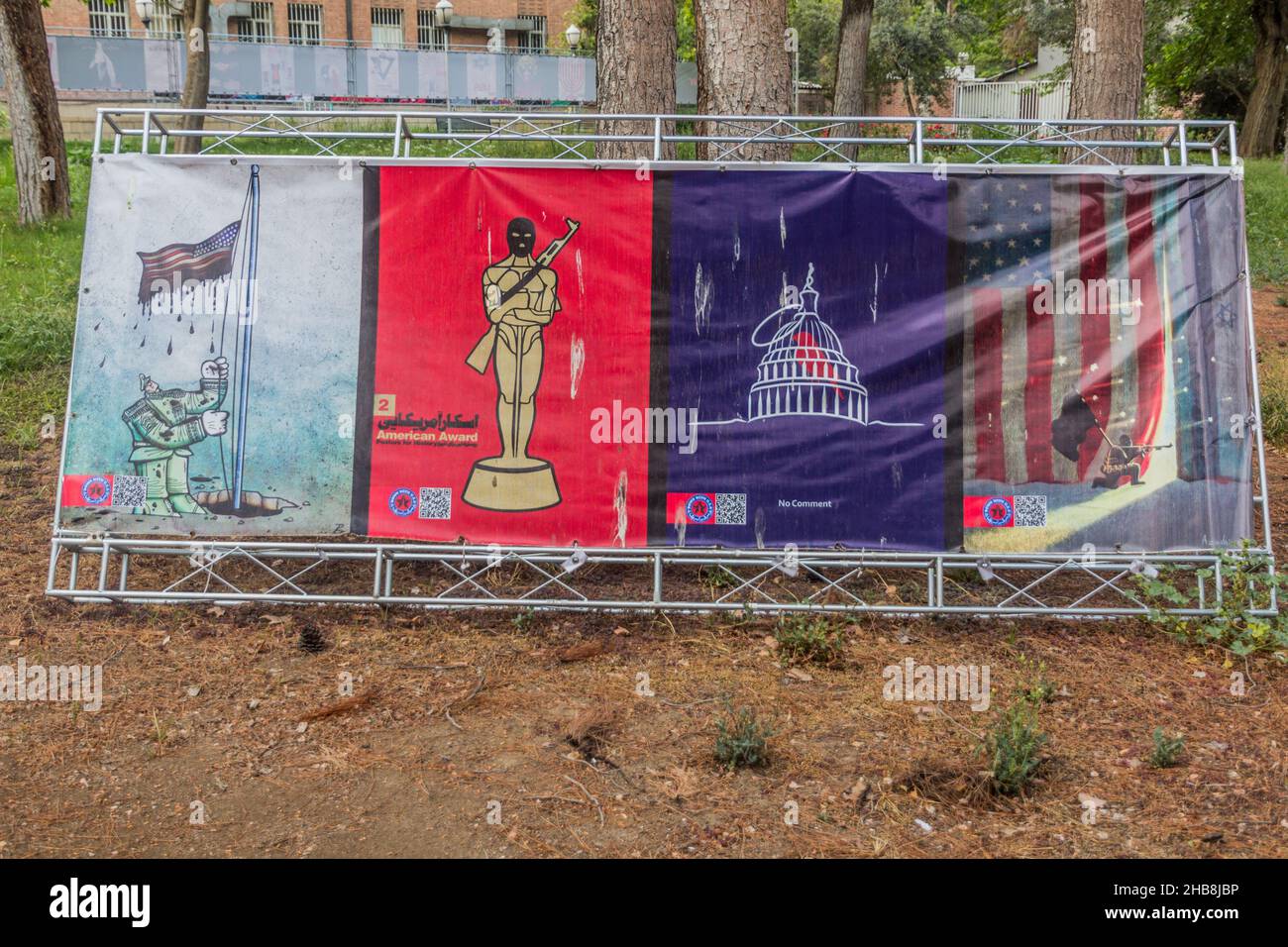 TEHRAN, IRAN - APRIL 15, 2018: Propaganda posters at the former US ...