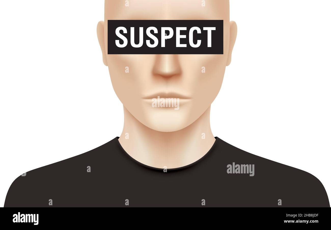 A suspected person with a SUSPECT text black bar covering his face ...